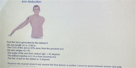 Solved Arm Abduction Find The Force Generated By The Deltoid If His