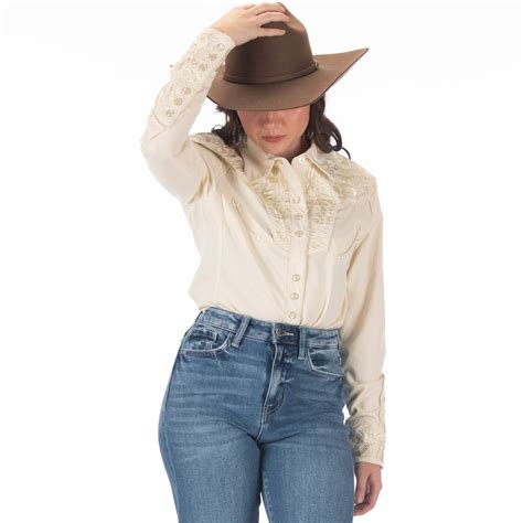Womens Scully Ivory Floral Tooled Embroidered Shirt Drawnwest