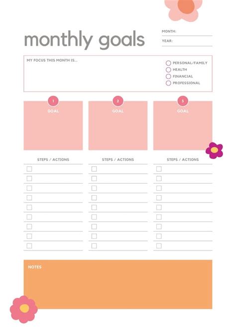 Free And Customizable Goals Templates