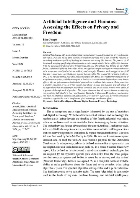 Pdf Artificial Intelligence And Humans Assessing The Effects On Privacy And Freedom
