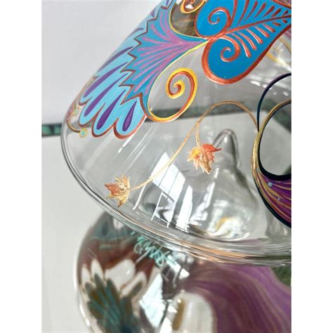 Vintage Y2k Signed Hand Painted Wine Decanter With Painted Wood Egg