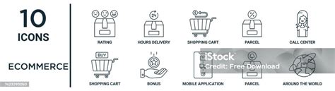 Ilustración De El Conjunto De Iconos De Esquema De Comercio Electrónico Incluye Clasificación De