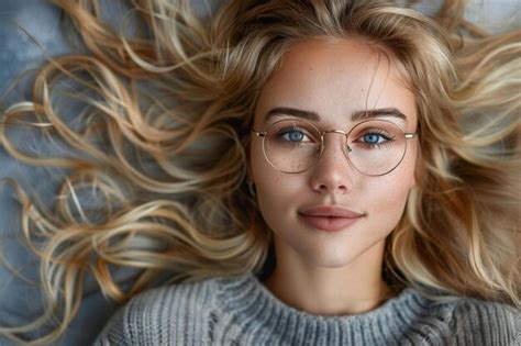 A Beautiful Girl With Long Hair In Glasses Premium Ai Generated Image