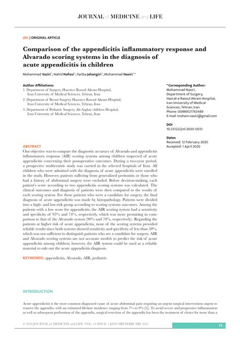 Pdf Comparison Of The Appendicitis Inflammatory Response And Alvarado Scoring Systems In The
