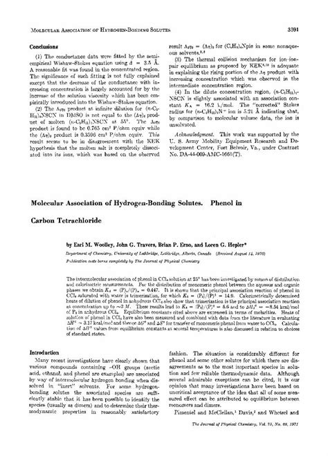 Pdf Molecular Association Of Hydrogen Bonding Solutes Phenol In