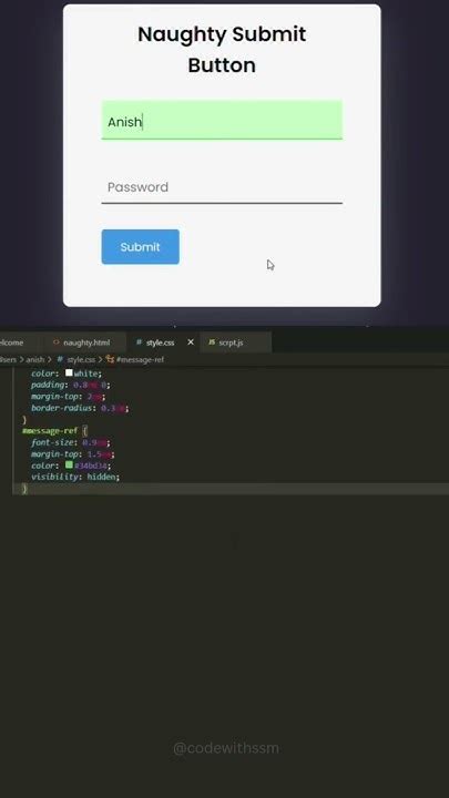 how to create naughty submit button design frontend coding vscode