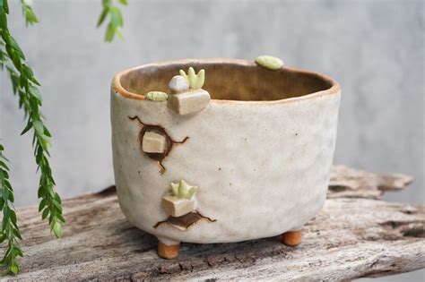 Ceramic Plant Pot Cactus Planter Handmade Ceramicflower Pot Crack