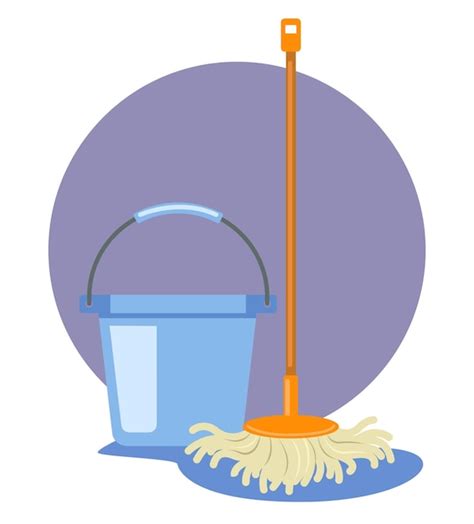 Premium Vector Mop And Bucket Cleanning Floor Isolated Concept Vector