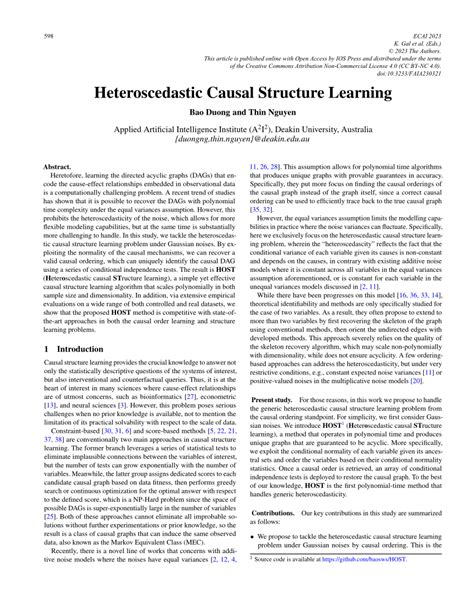 Pdf Heteroscedastic Causal Structure Learning