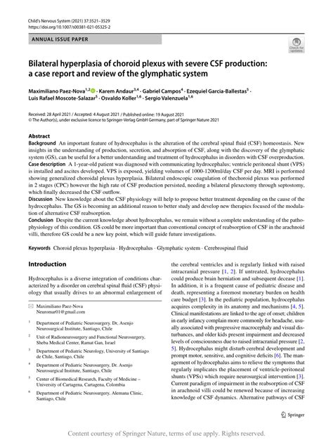 Bilateral Hyperplasia Of Choroid Plexus With Severe Csf Production A