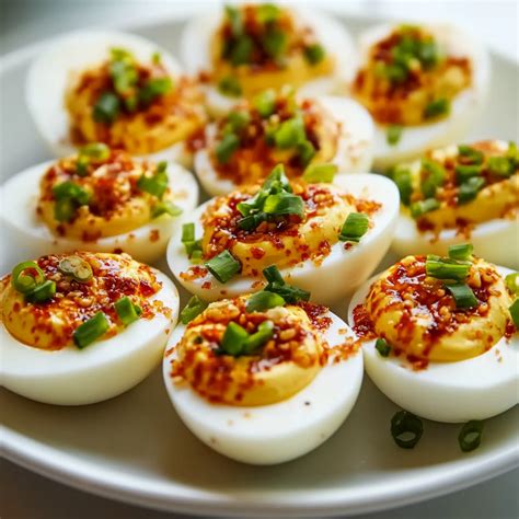 Spicy Chili Garlic Deviled Eggs