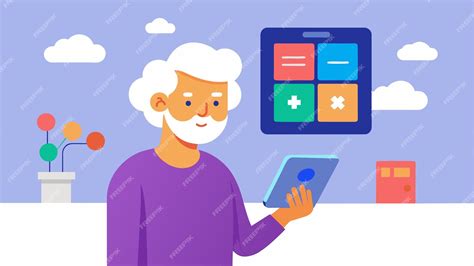 A Senior Citizen With Dementia Using A Wallmounted Tablet To Display