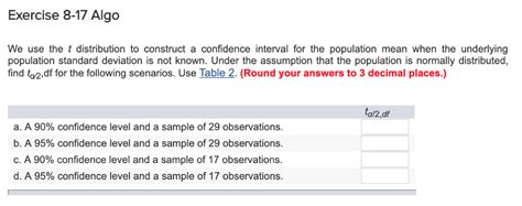 solved exercise 8 17 algo we use the t distribution to