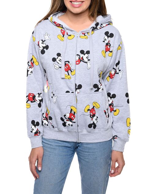 Womens Disney Mickey Mouse Plus Size Zip Hoodie Sweatshirt All Over