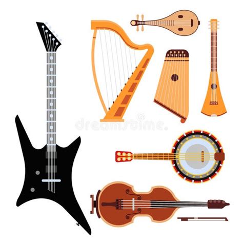 Set Of Stringed Musical Instruments Classical Orchestra Art Sound Tool And Acoustic Symphony