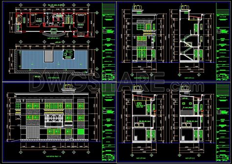 Autocad Drawings Of 3 Story Modern House 5m X14m For Download