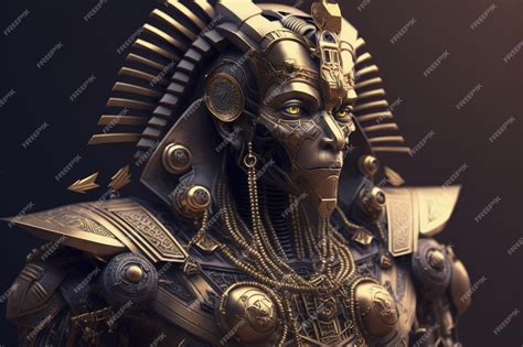 Premium Ai Image Gold Pharaoh Robot Epic Scifi Portrait With Ornament