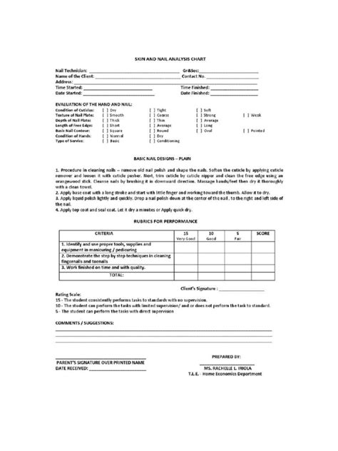 Skin And Nail Analysis Chart Pdf Nail Anatomy Foot