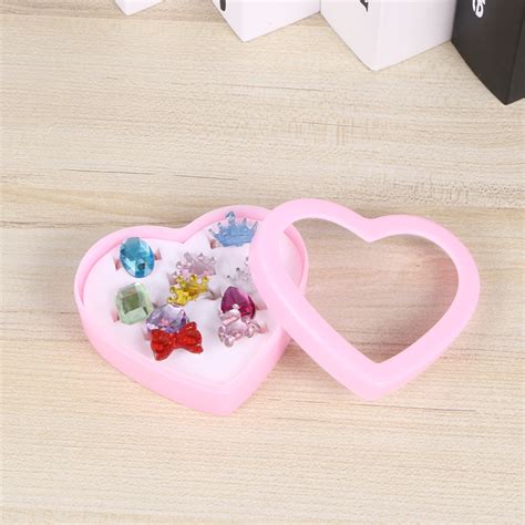 10pcs Acrylic Diamond Rings Heart Shaped Boxed Chi Grandado