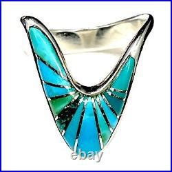 Rare Signed Calvin Begay Navajo Sterling Silver Inlay Turquoise Stone