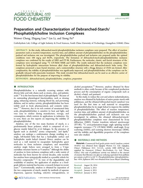 Pdf Preparation And Characterization Of Debranched Starchphosphatidylcholine Inclusion Complexes