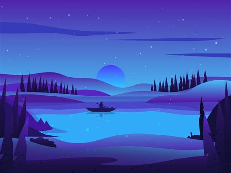 Premium Vector Fantastic Evening Scene Vector Flat Illustration Design