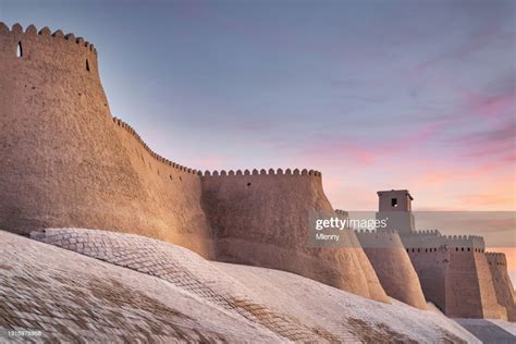 Khiva City Walls Uzbekistan In Colorful Sunset Twilight Хива Chiva High