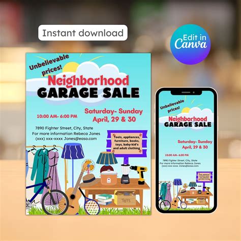 Neighborhood Garage Sale Flyer Garage Sale Flyer Yard Sale Flyer Community Event Rummage