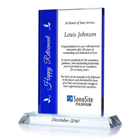 Personalized Crystal Retirement Plaque For Departing Coworker
