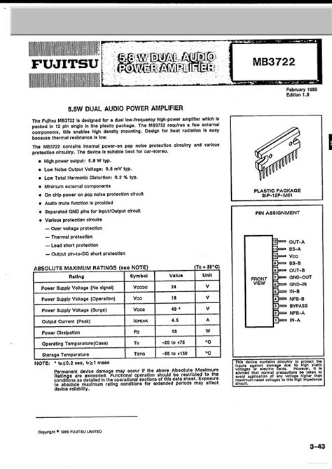 Mb3722 Datasheet Power Amplifier Fujitsu Semiconductor Limited