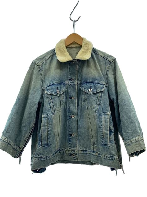 Sacaiサカイ ボア付き デニムジャケット サイドジップ サイドスリット1デニムblu無地18 039 古着の販売