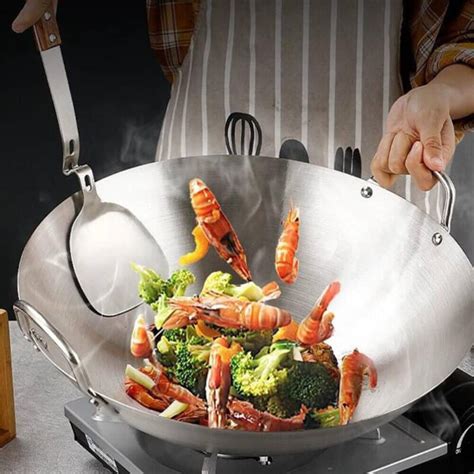 Heavy Duty Stainless Steel Wok Pan For Induction Stovetop Dishwasher