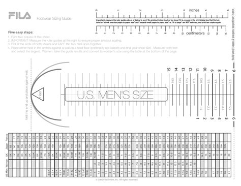 U S Mens Footwear Sizing Chart Fila Download Printable Pdf Templateroller