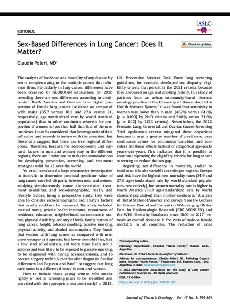 Pdf Sex Based Differences In Lung Cancer Does It Matter