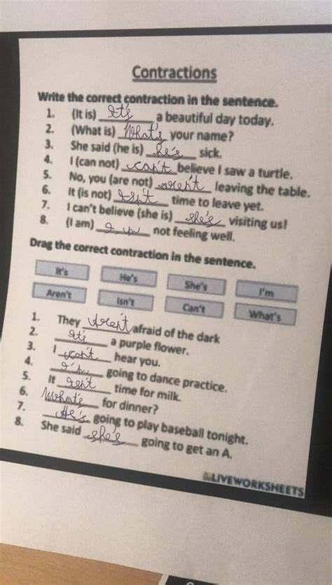 Contractions Write The Correct Contraction In The Sentence 1 It Is Et