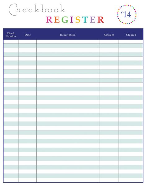 Checkbook Register Template Free Printable