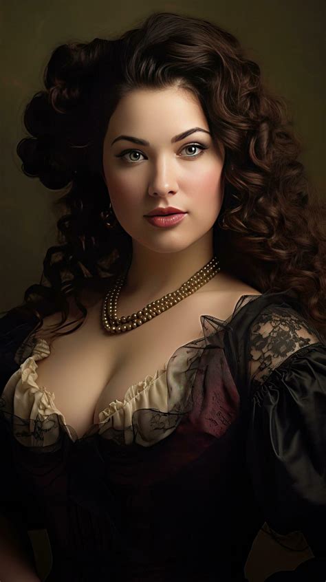 Beautiful Chubby Woman Wearing Black Medieval Dress Generative Ai