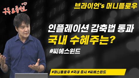 인플레이션 감축법 통과 수혜주 씨에스윈드 │ 머니플로우 브라이언 국내 증시 Youtube