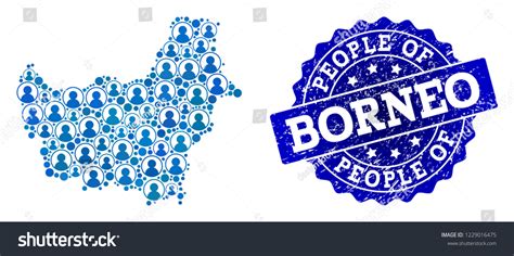 People Composition Blue Population Map Borneo เวกเตอร์สต็อก ปลอดค่า