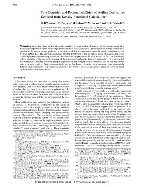 Pdf Spin Densities And Polymerizabilities Of Aniline Derivatives