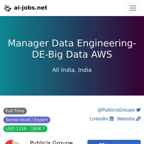 Hiring Manager Data Engineering De Big Data Aws In All India India