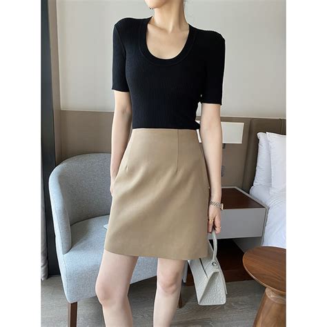 Mooelpom新款抗皱显瘦高腰通勤a字短裙女气质百搭休闲半裙女虎窝淘