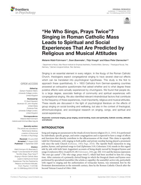 Pdf He Who Sings Prays Twice” Singing In Roman Catholic Mass Leads