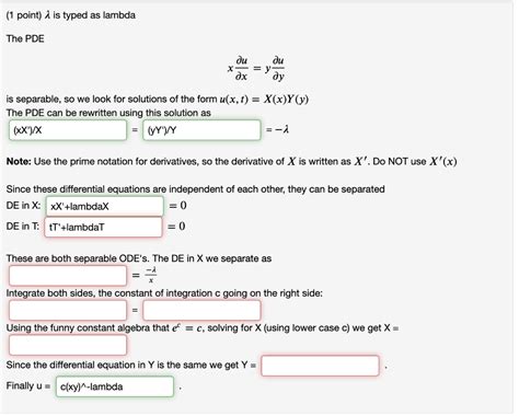 solved 1 point λ is typed as lambda the pde ди ди dx dy is