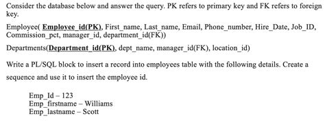 Solved Consider The Database Below And Answer The Query Pk