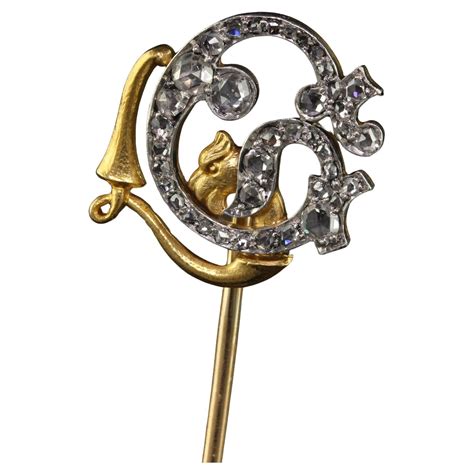 Antique Edwardian Theodore B Starr Rose Cut Diamond Griffin Stick Pin