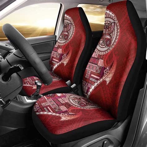 Samoan Siapo Art Tattoo Polynesian Pattern Car Seat Cover Red Color Lt03