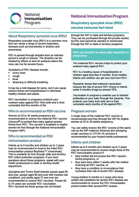 Respiratory Syncytial Virus Rsv Vaccine Consumer Fact Sheet Maternal Vaccinations