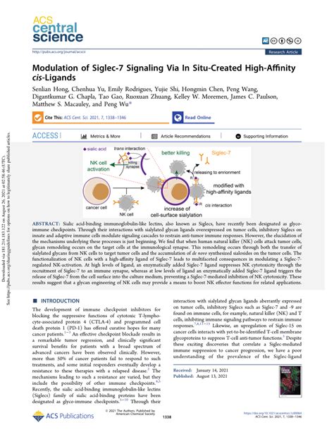 Pdf Modulation Of Siglec 7 Signaling Via In Situ Created High