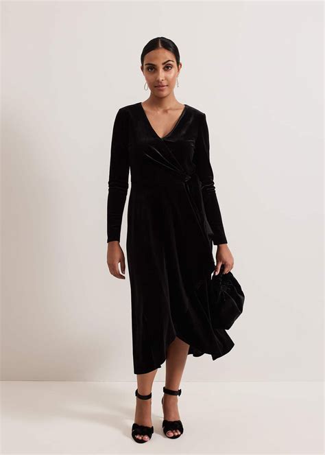 Petite Julia Black Velvet Wrap Dress Phase Eight Uk